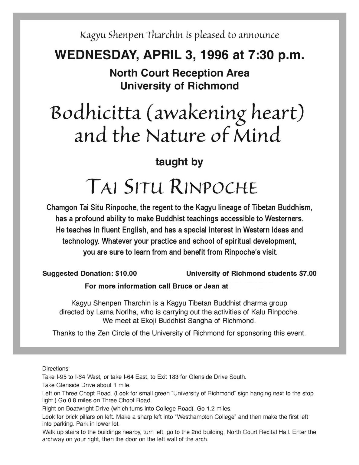 1996 | Tai Situ Rinpoche – Palpung Shenpen Tharchin